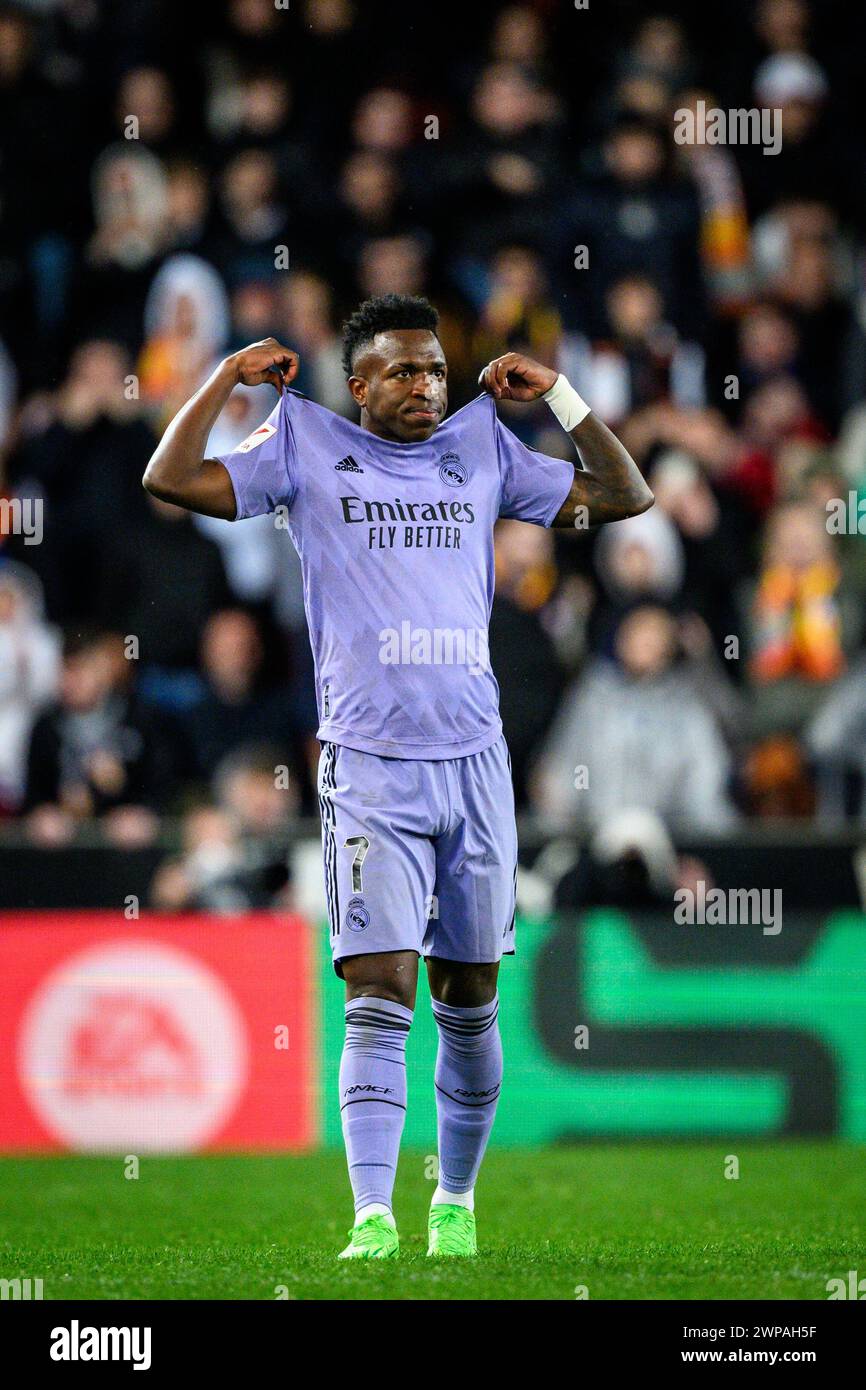 Real Madrid Brazilian soccer player Vinicius Junior shouting and ...