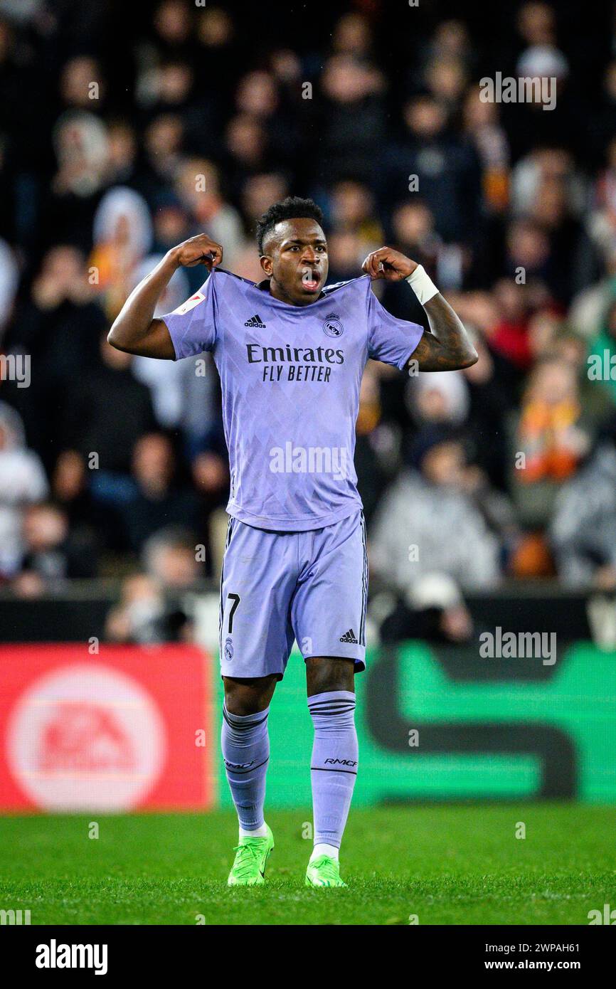 Real Madrid Brazilian soccer player Vinicius Junior shouting and ...