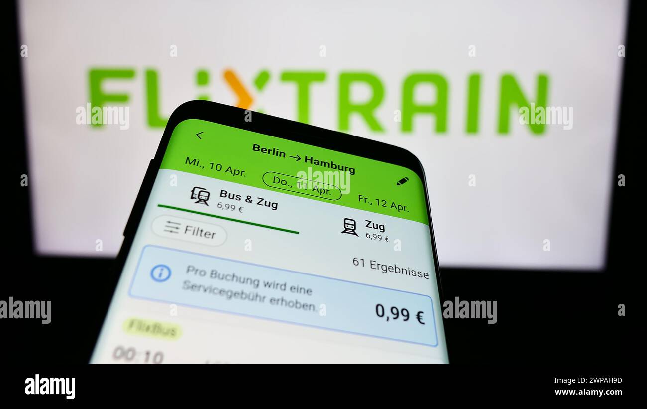 Smartphone with website of German long-distance railway company ...