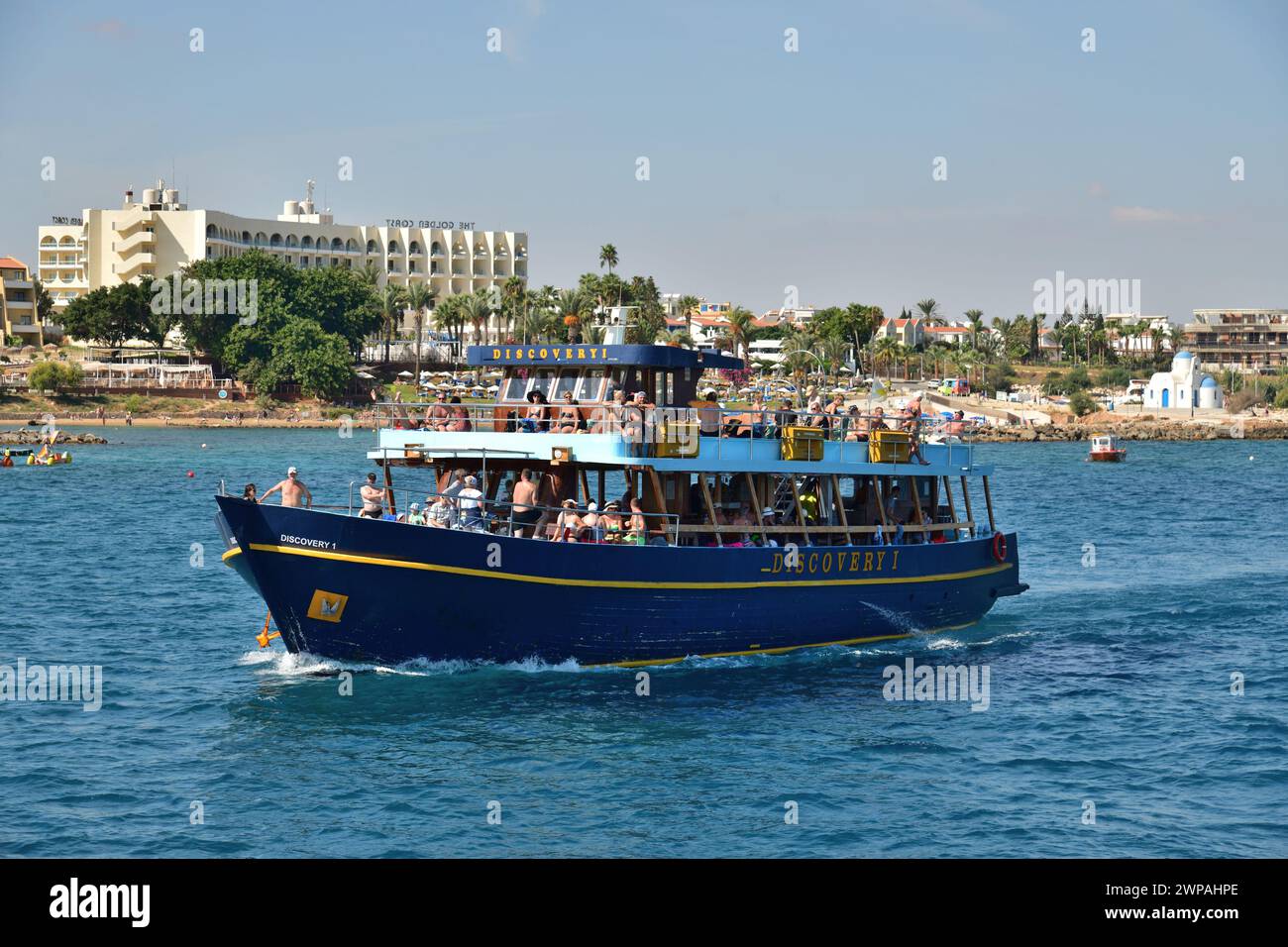 Protaras, Cyprus - Oct 10. 2019. Discovery I -Sightseeing ship with the ...