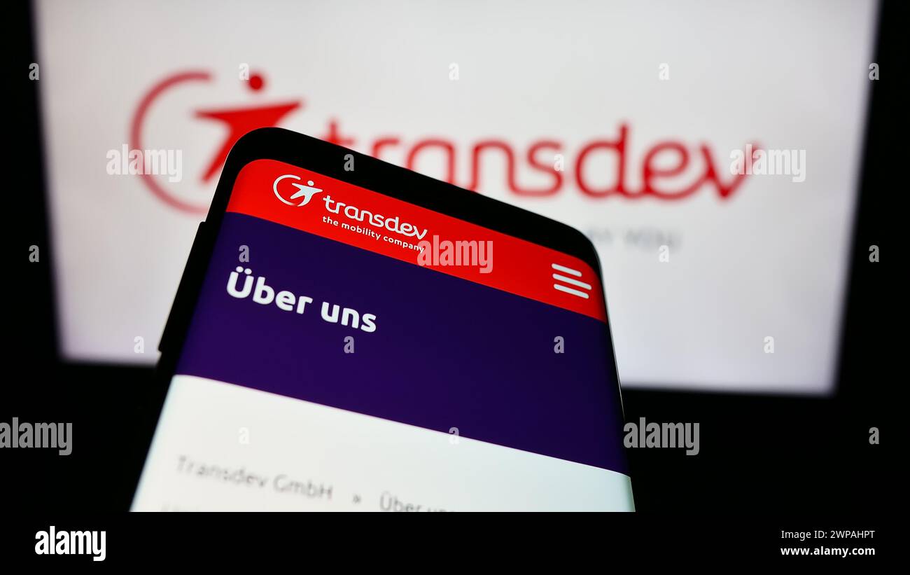 Mobile phone with website of German public transport company Transdev ...