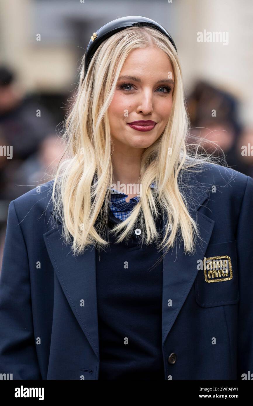 Leonie Hanne arrives for the Miu Miu Fall/Winter 2024-2025 ready-to ...