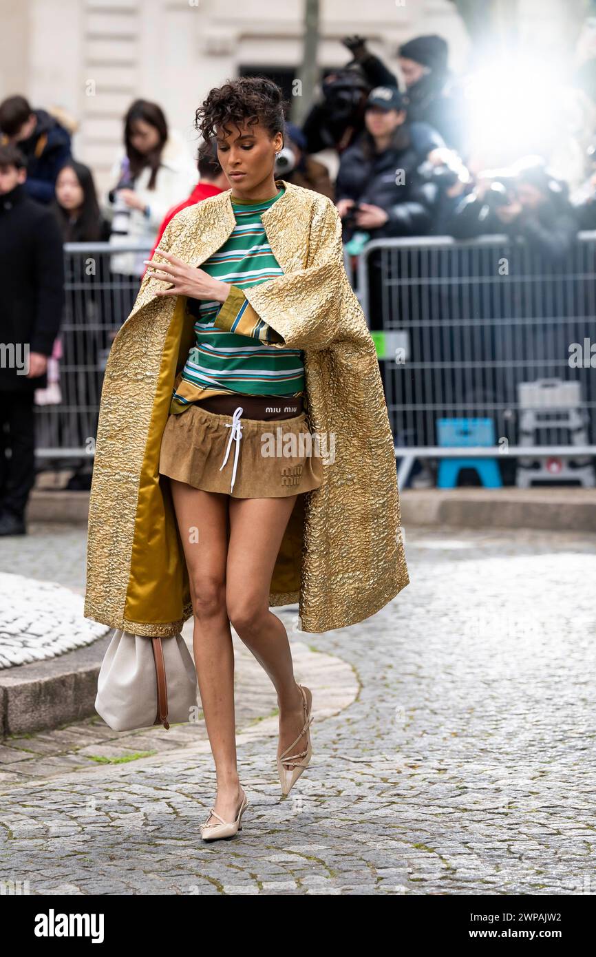 Cindy Bruna arrives for the Miu Miu Fall/Winter 2024-2025 ready-to-wear ...