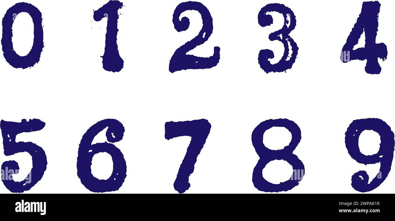 Collection of grunge Ink rubber stamp numbers. Flat vector illustration ...