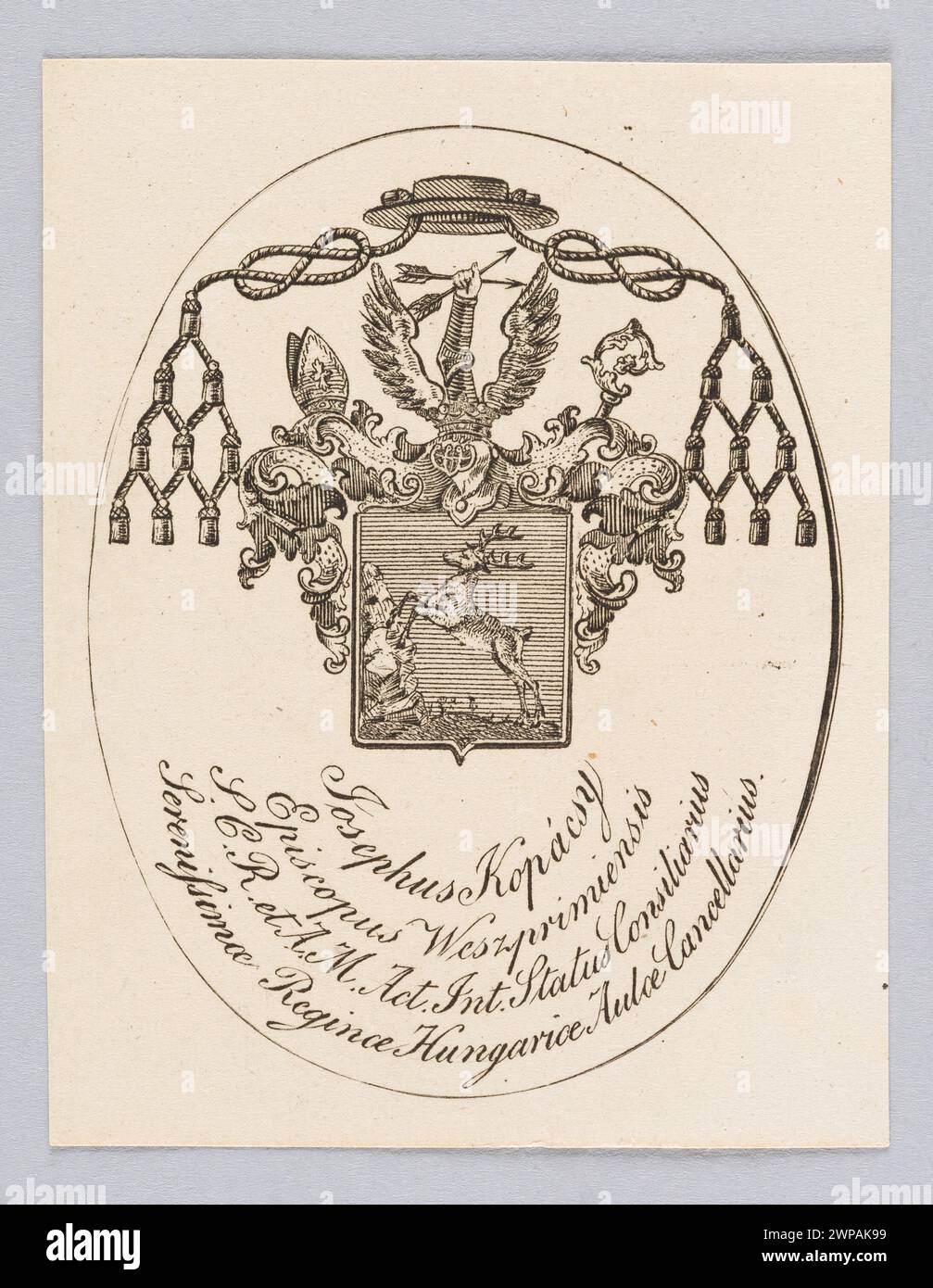 Exlibris of Josephus Kopacsy, Bishop of Veszprém (1775–1847), featuring ...