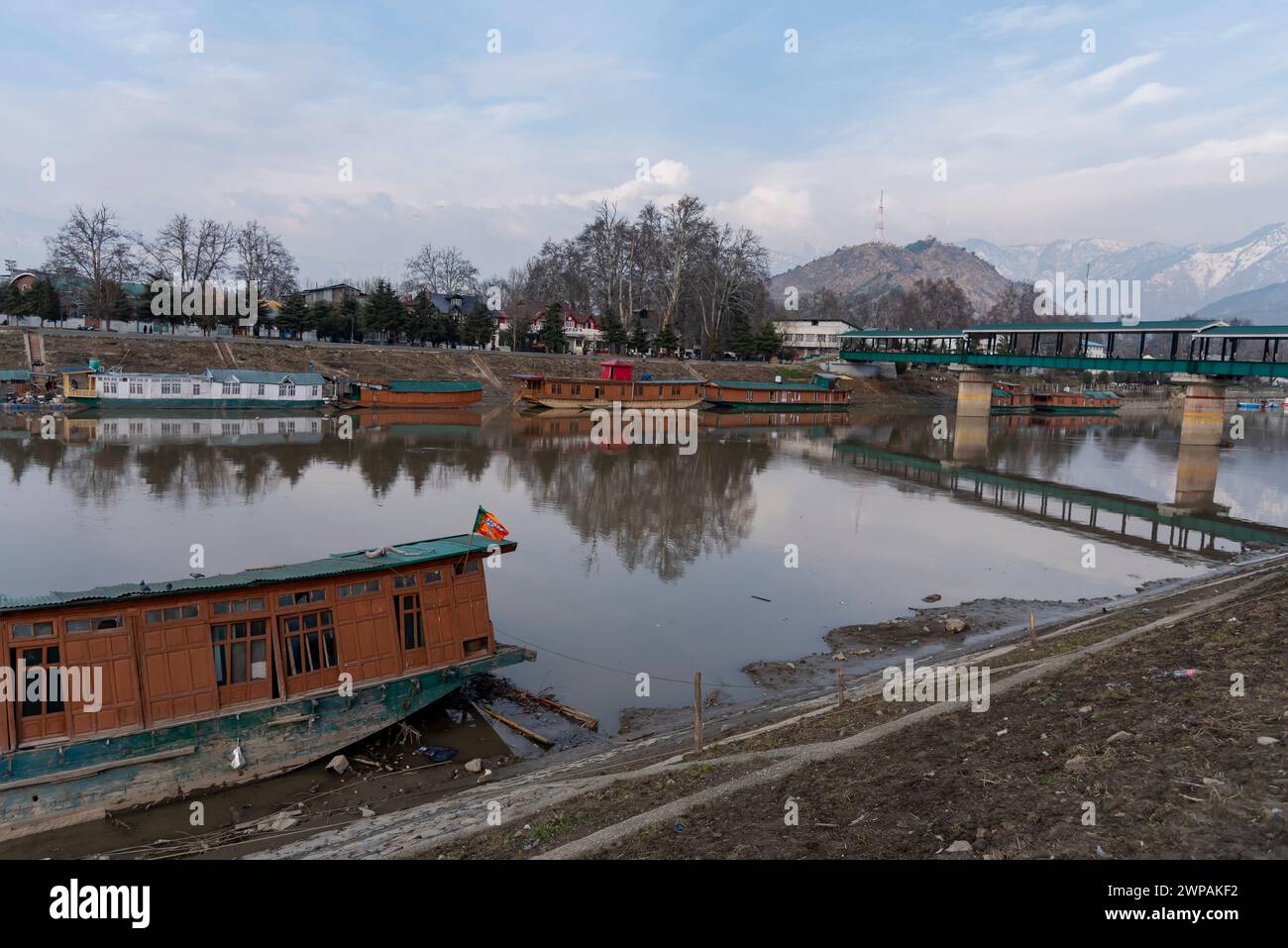 A flag of Prime Minister Narendra Modi's party, the Bharatiya Janata Party (BJP), is seen waving ...