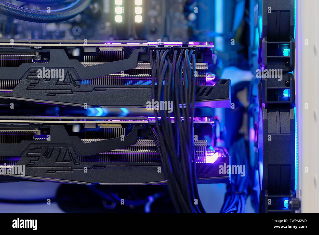 Close-up high performance dual Graphic Card installed on Computer ...