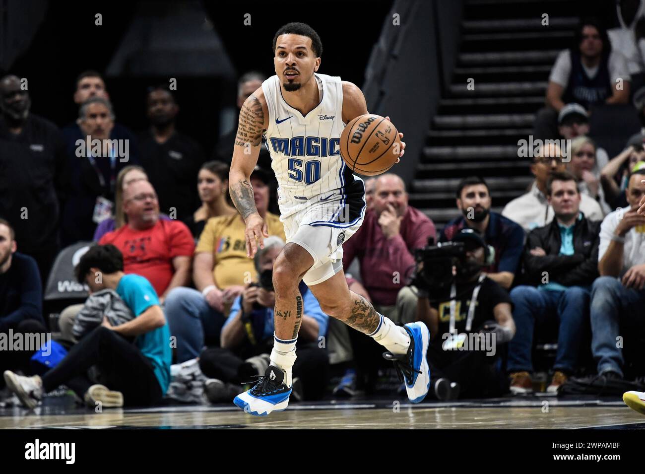 Orlando Magic guard Cole Anthony (50) brings the ball up court during ...