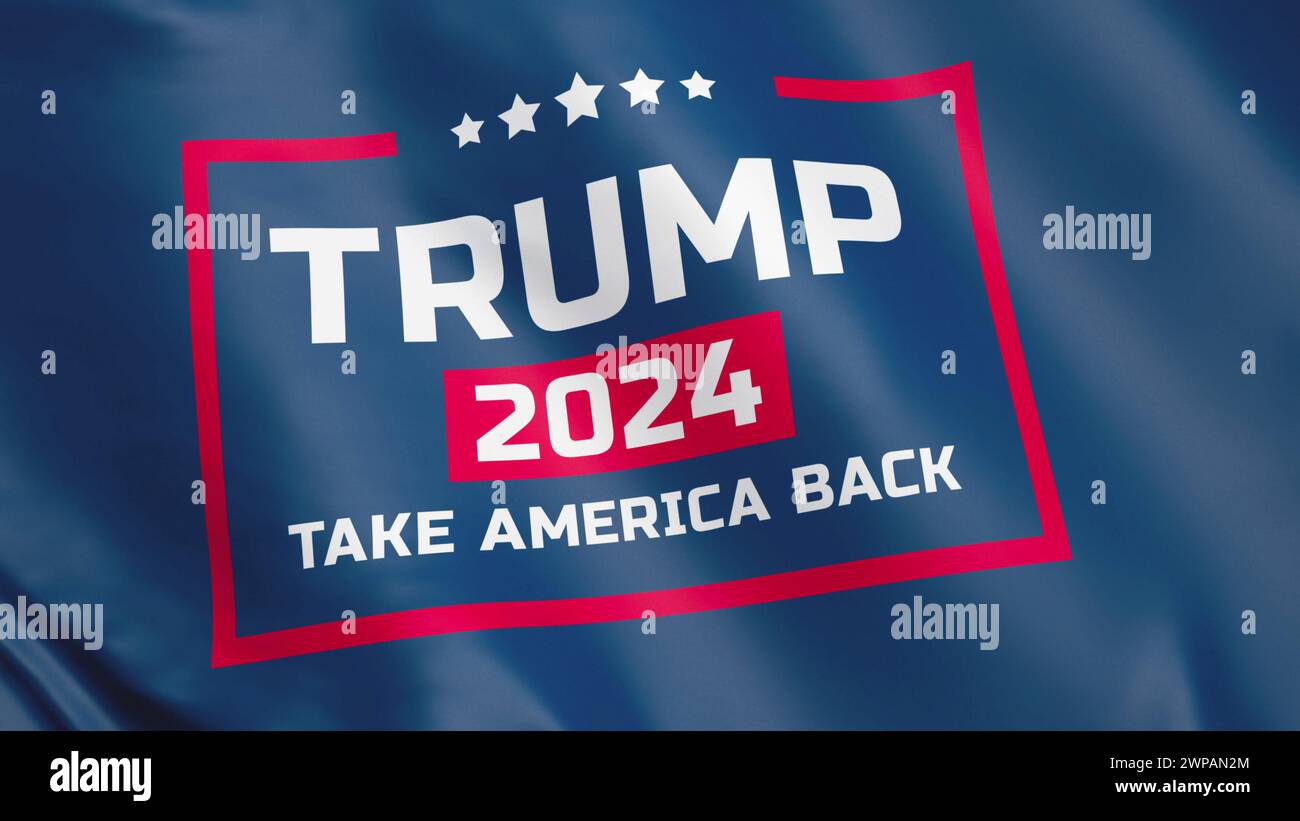 3D VFX rendering of waving flag with the inscription about the 2024 ...