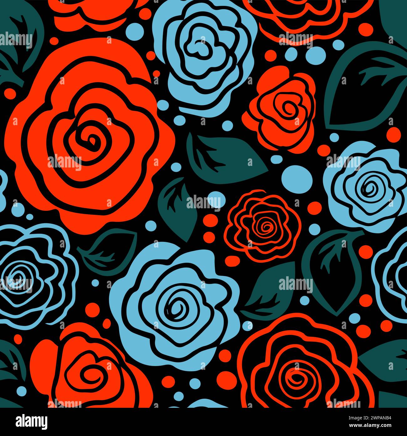 Roses simple seamless pattern hand drawing on a black background. Not ...