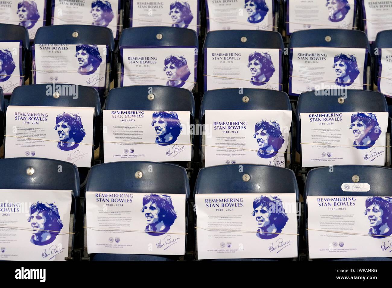Display cards on stadium seats in memory of Stan Bowles who died last ...