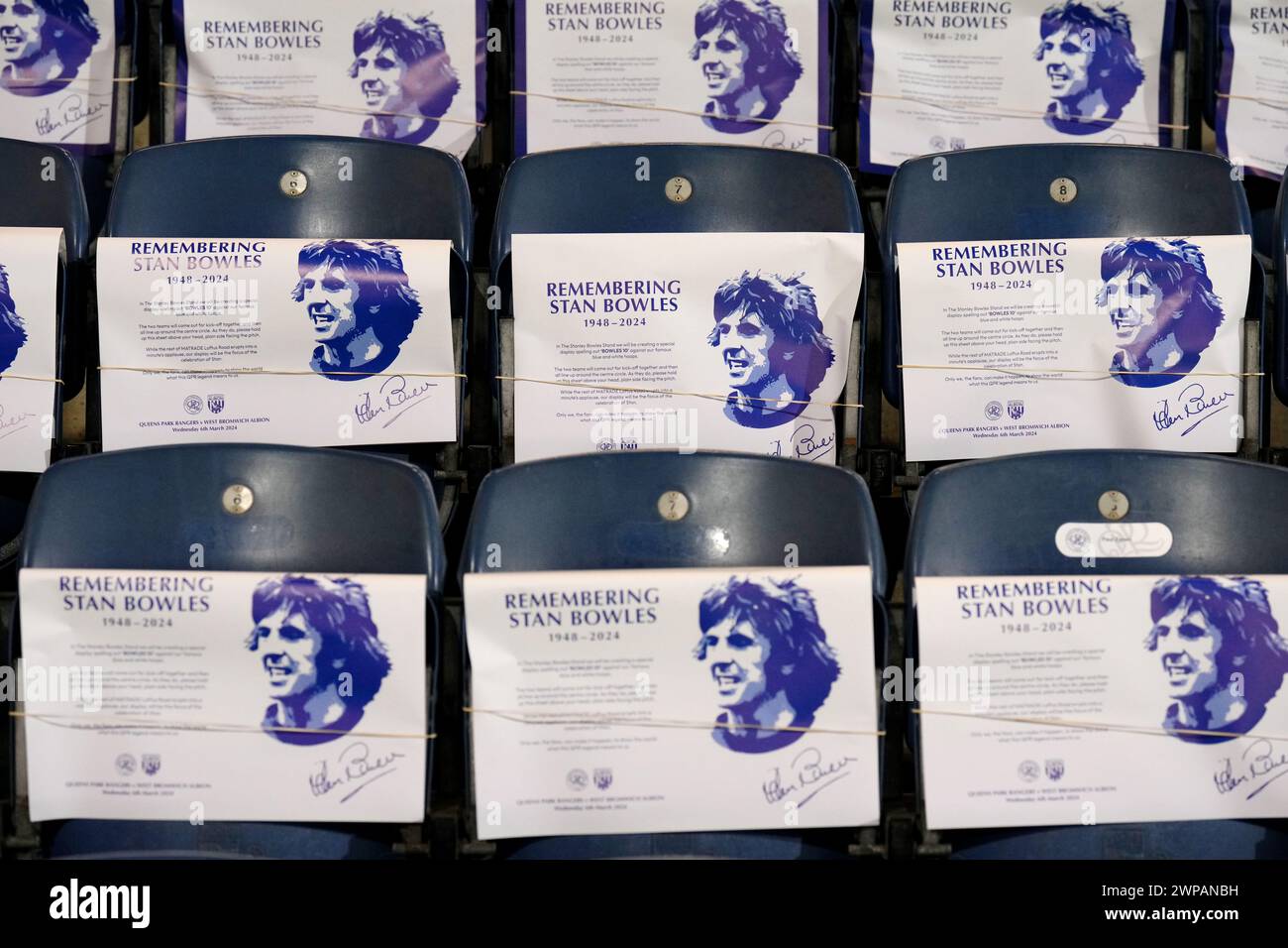 Display cards on stadium seats in memory of Stan Bowles who died last ...