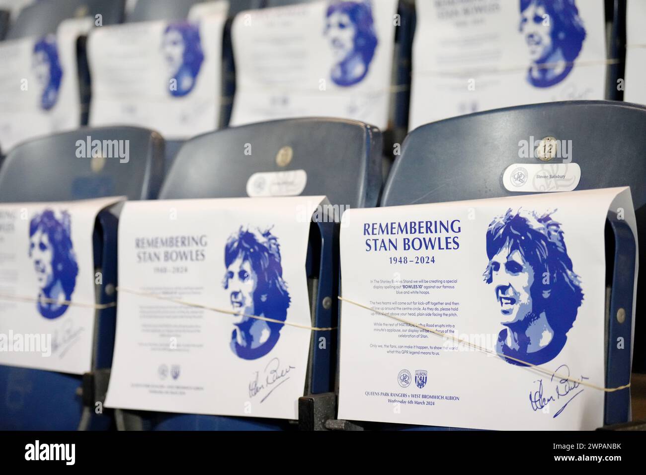 Display cards on stadium seats in memory of Stan Bowles who died last ...