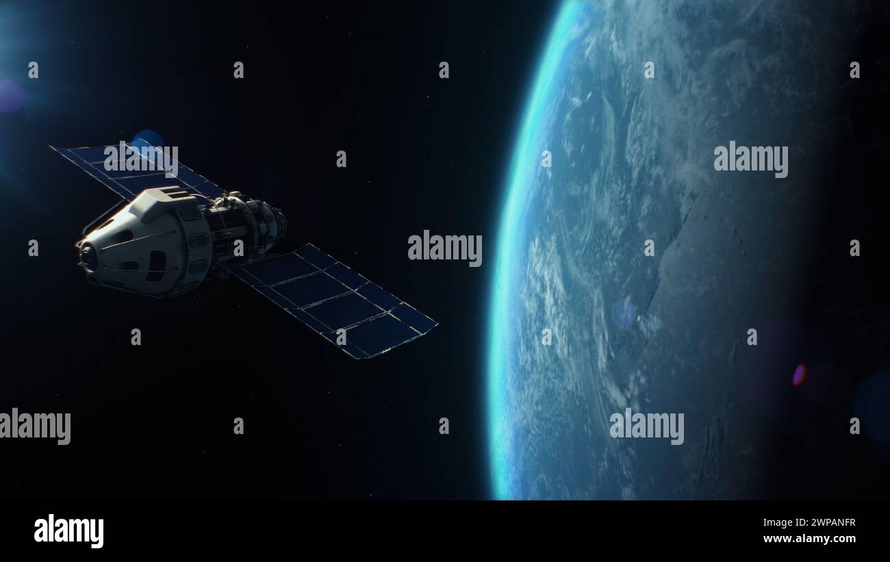 3D animation of satellite attacking Earth planet with laser weapon from ...