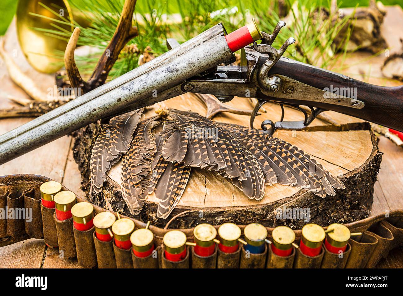 hunting season concept;vintage hunting rifle and hunting equipment ...