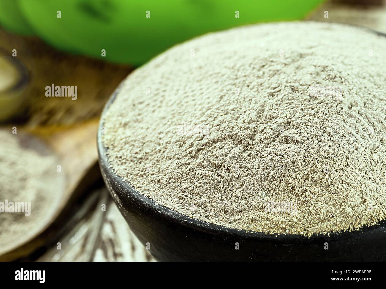 green banana flour on rustic wooden table, healthy homemade flour Stock ...