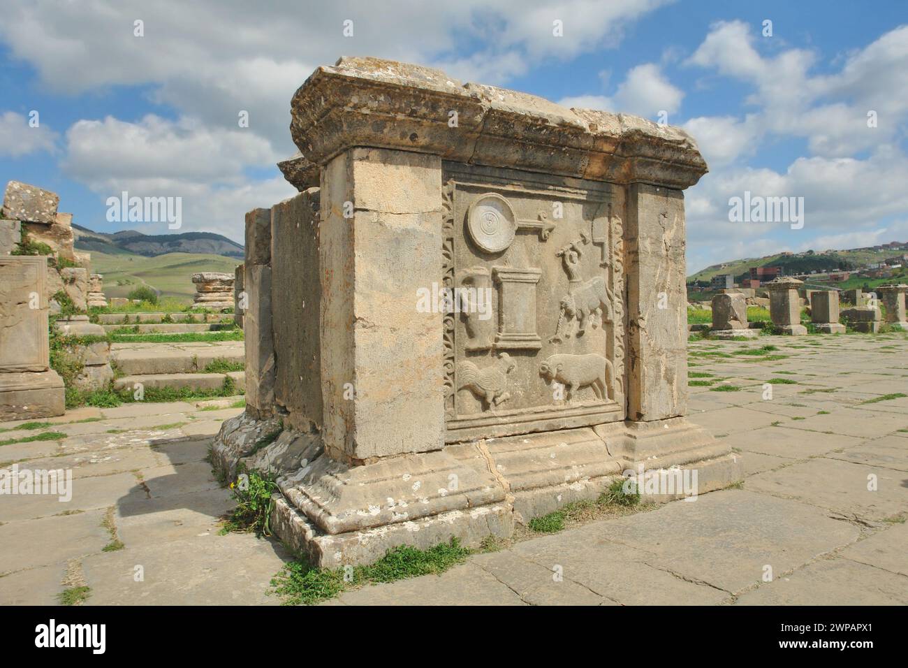 Butcher shop in the market of the Roman city of Cuicul, Algeria Stock ...