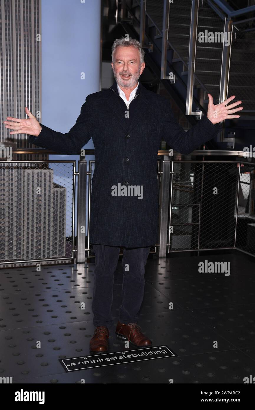 New York, USA. 06th Mar, 2024. Actor Sam Neill visits the Empire State ...