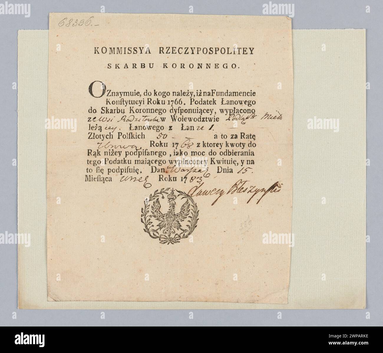 Printed mark issued by the Crown Treasury Commission in 1783 ...