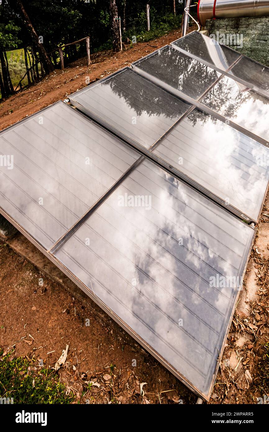 small solar heater with solar panels installed in rural areas of Brazil ...