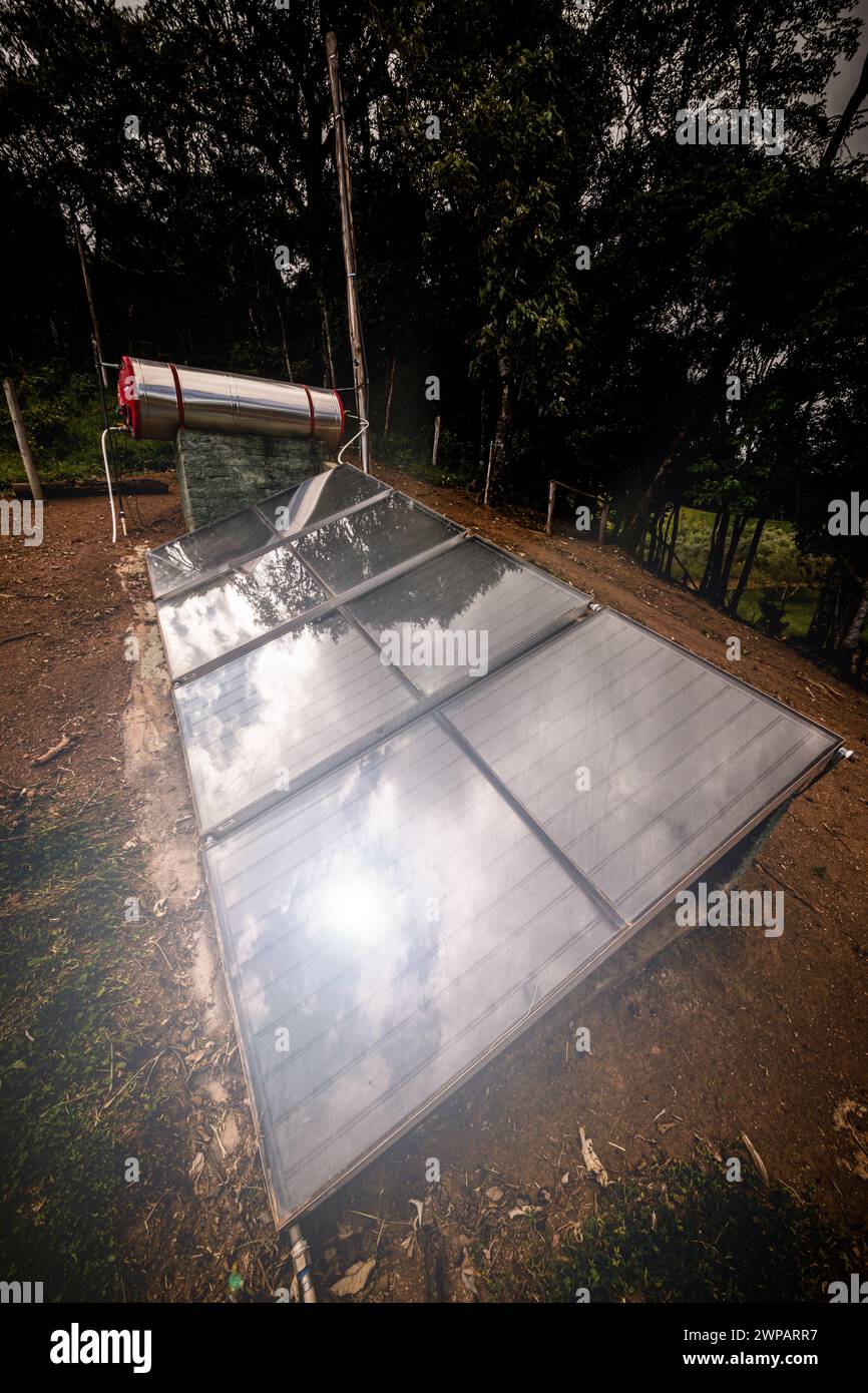 small solar heater with solar panels installed in rural areas of Brazil ...
