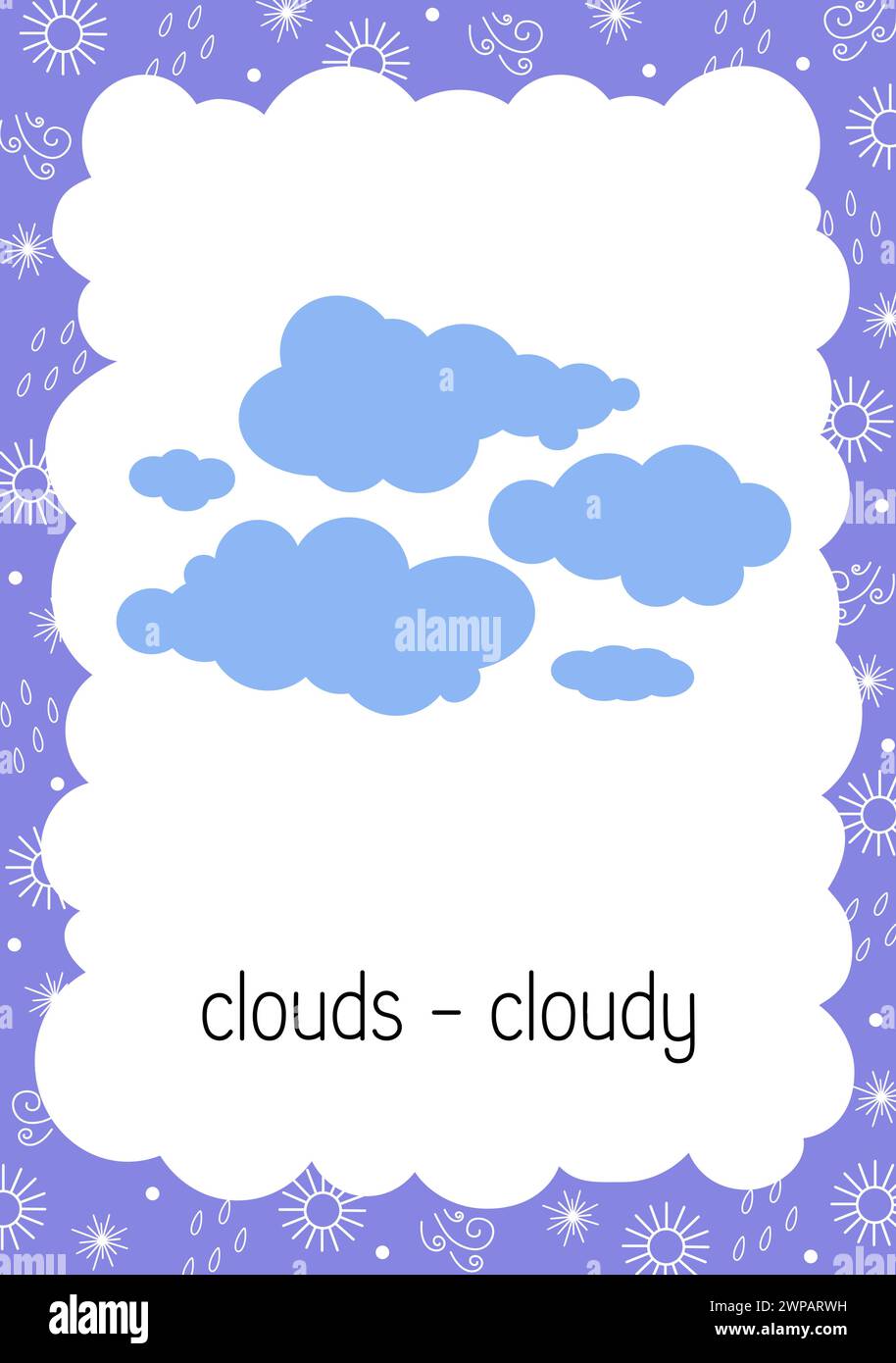Weather flash card Cloud Cloudy topical vocabulary learning printable ...
