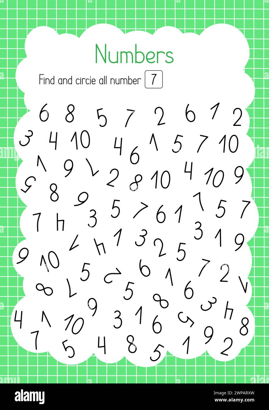 Find and circle number seven simple educational activity for children ...