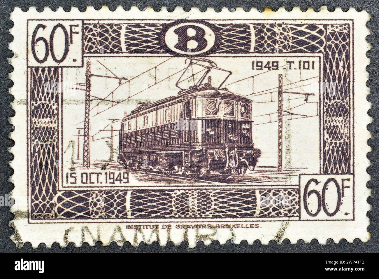 Cancelled postage stamp printed by Belgium, that shows Railway Stamp ...