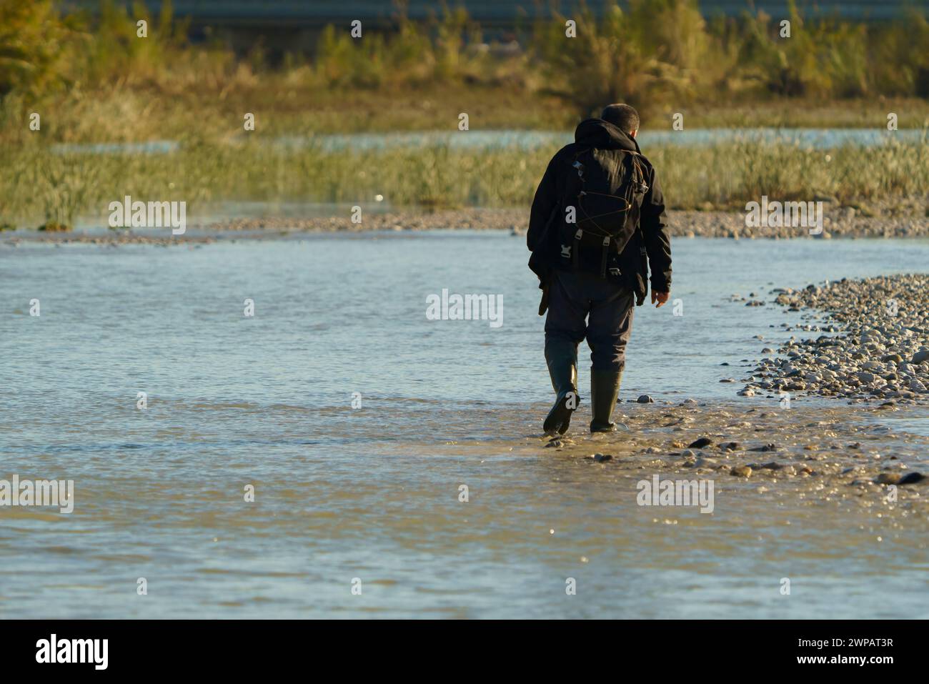 Man walking in a stream. looking for precious stones in water Stock ...
