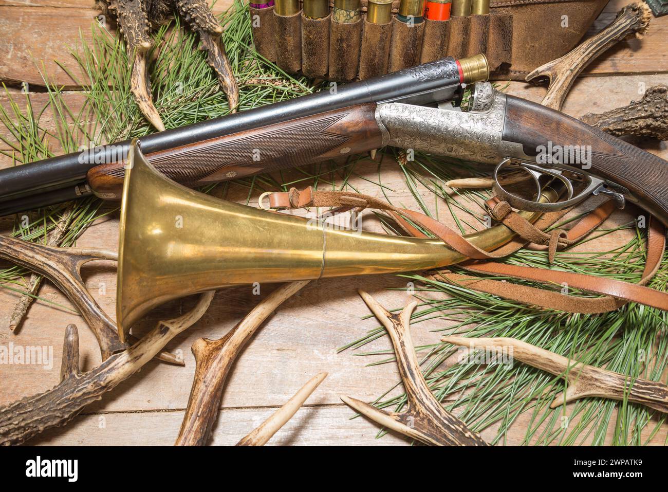 hunting season concept;vintage hunting rifle and hunting equipment ...