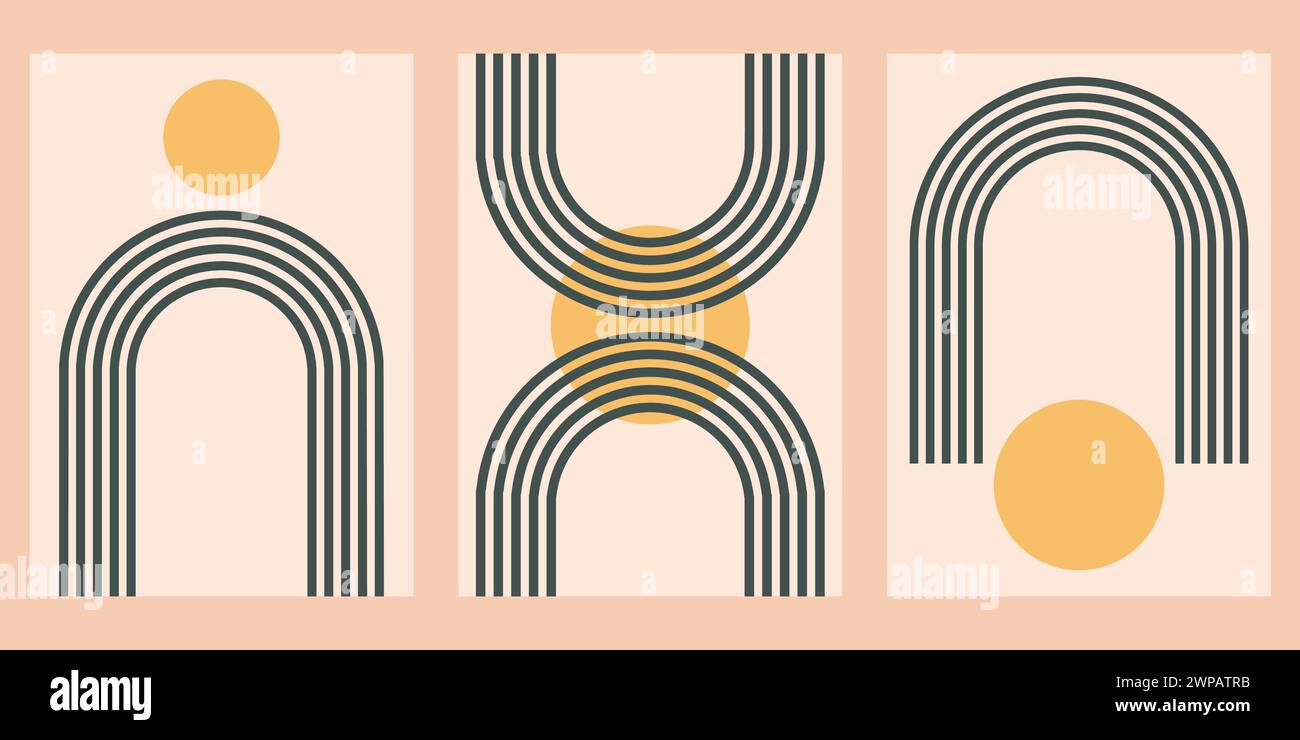 Minimalist geometric zen arches poster collection. Abstract boho shapes ...