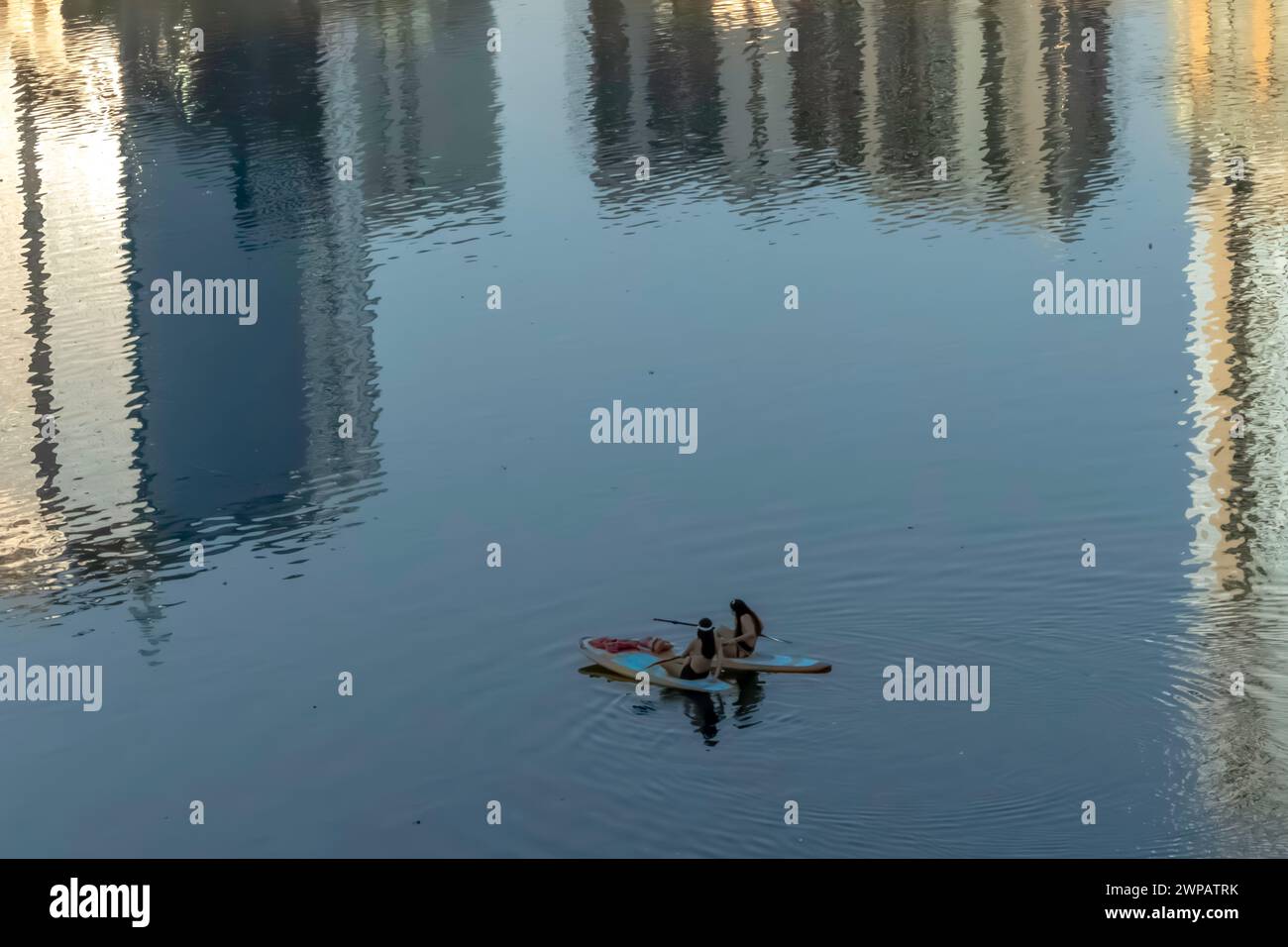 Leisure boating on the Colorado River in Austin TX USA.Reflections of ...