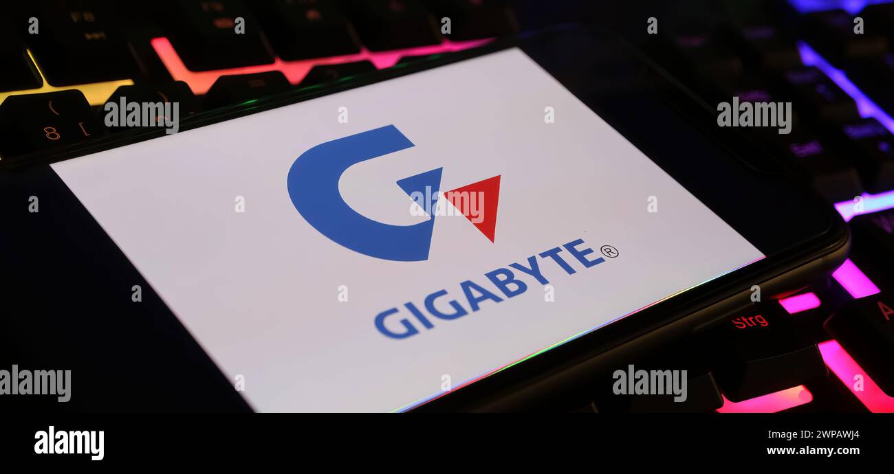 Viersen, Germany - February 9. 2024: Closeup of smartphone with logo ...