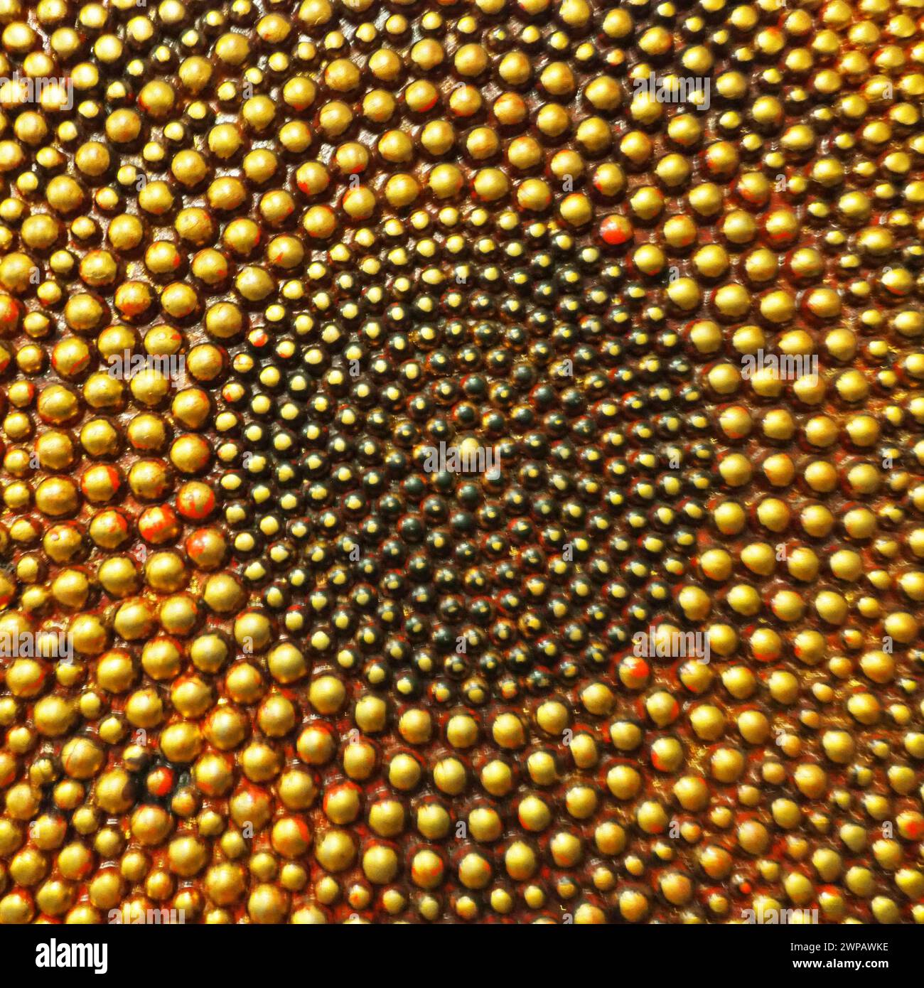 Pimples or spikes made of gold metal. Metal rounded bulges are located ...