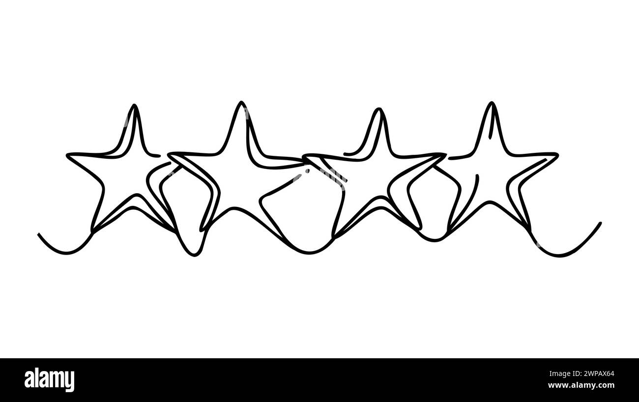 Hand draw doodle of four stars illustration in continuous line arts ...