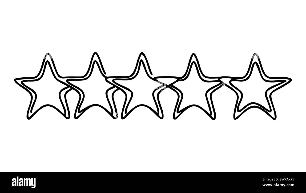 Hand draw doodle of five stars illustration in continuous line arts ...