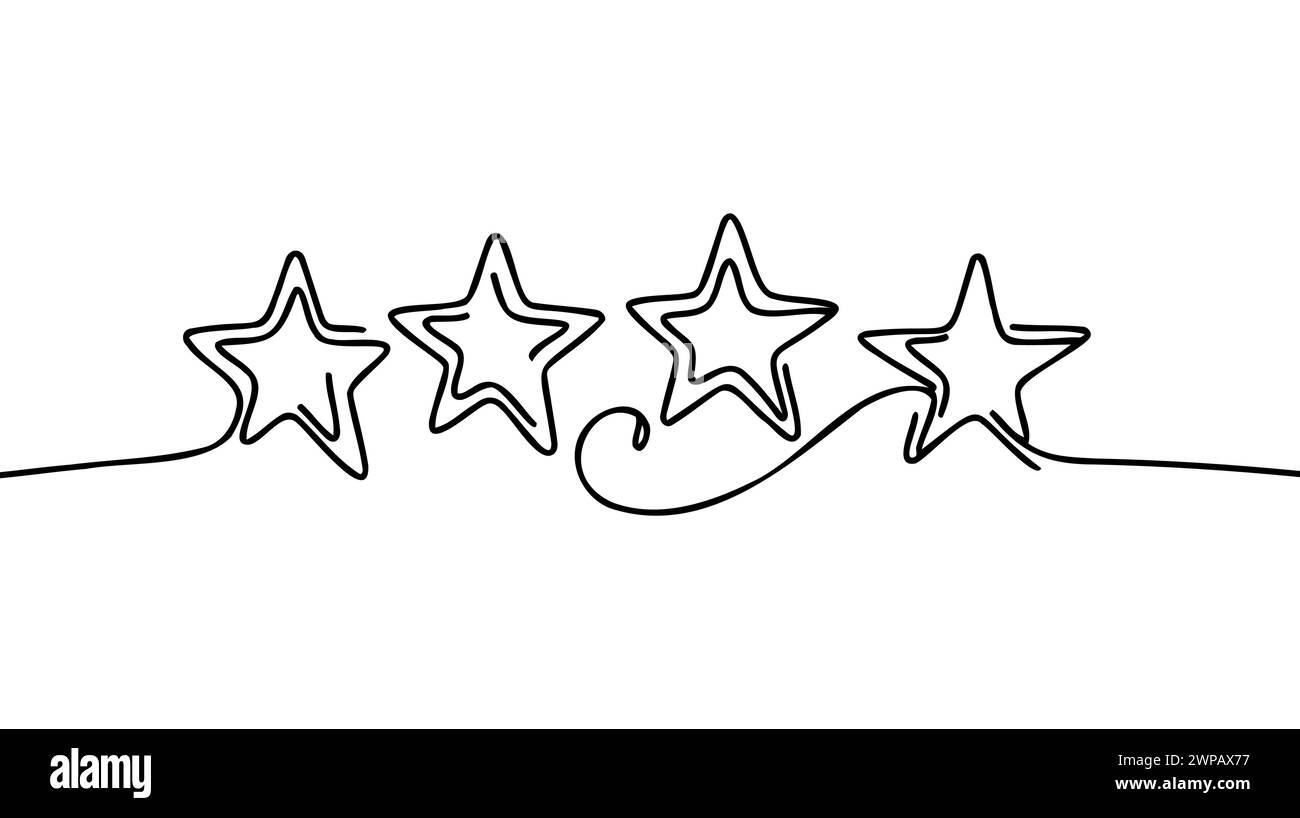 Hand draw doodle of four stars illustration in continuous line arts ...