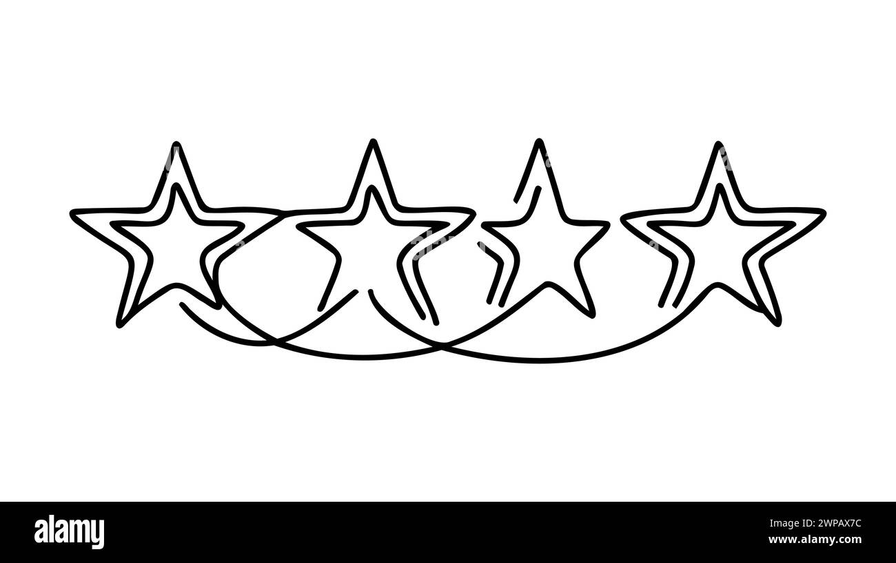 Hand draw doodle of four stars illustration in continuous line arts ...