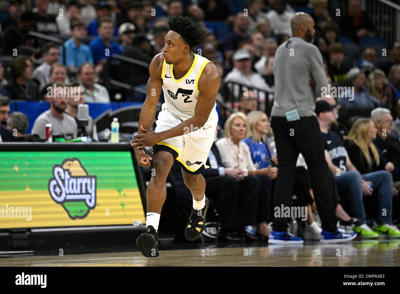 Utah Jazz guard Collin Sexton (2) celebrates his 3-pointer against the ...