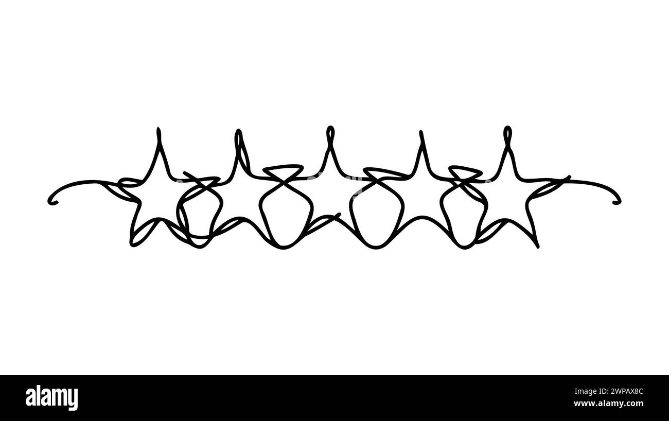 Hand draw doodle of five stars illustration in continuous line arts ...