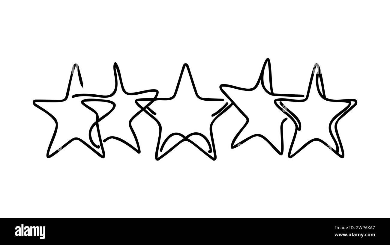 Hand draw doodle of five stars illustration in continuous line arts ...