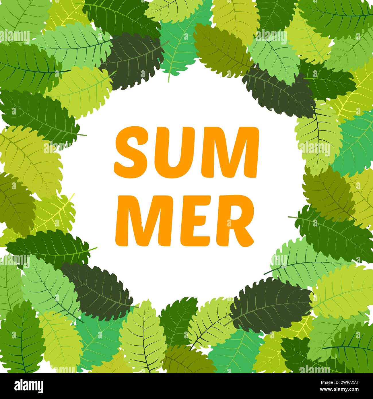 Background with summer leaves with inscription summer in the center ...