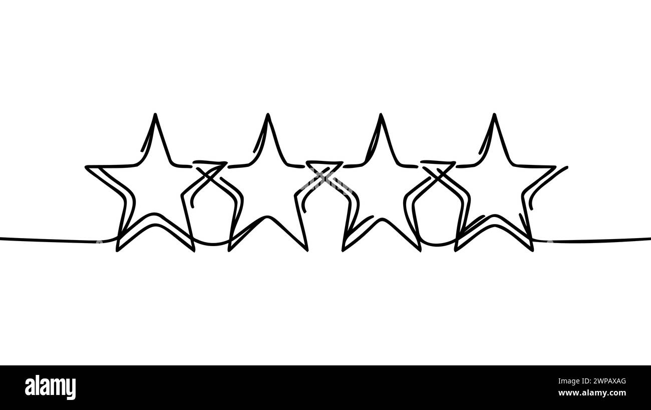 Hand draw doodle of four stars illustration in continuous line arts ...