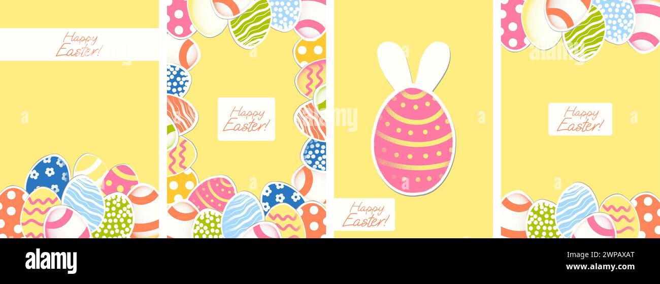 Happy Easter art collage posters set vector illustration Stock Vector ...