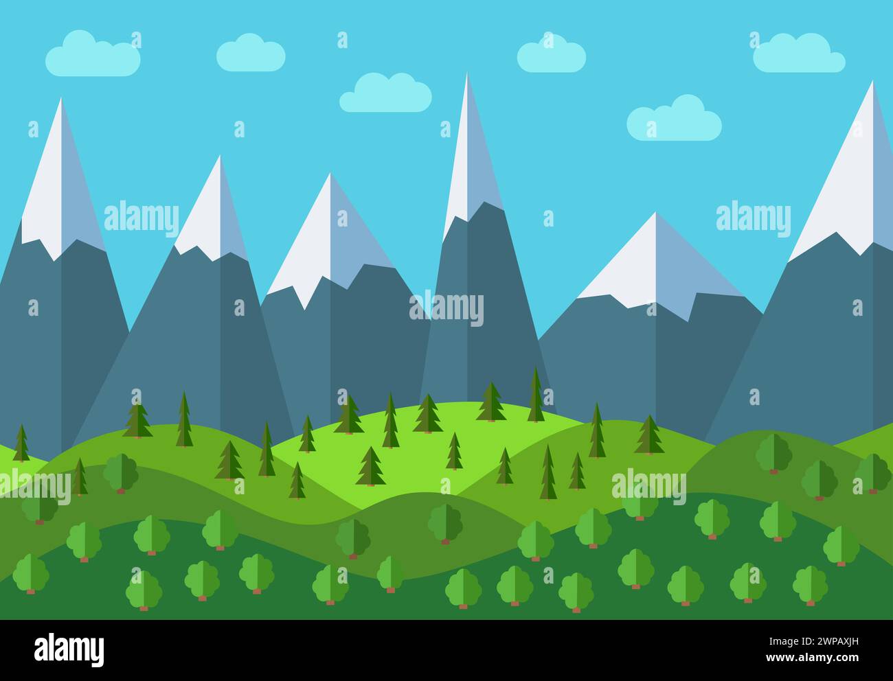 Vector panoramic mountain cartoon landscape. Natural landscape in the ...