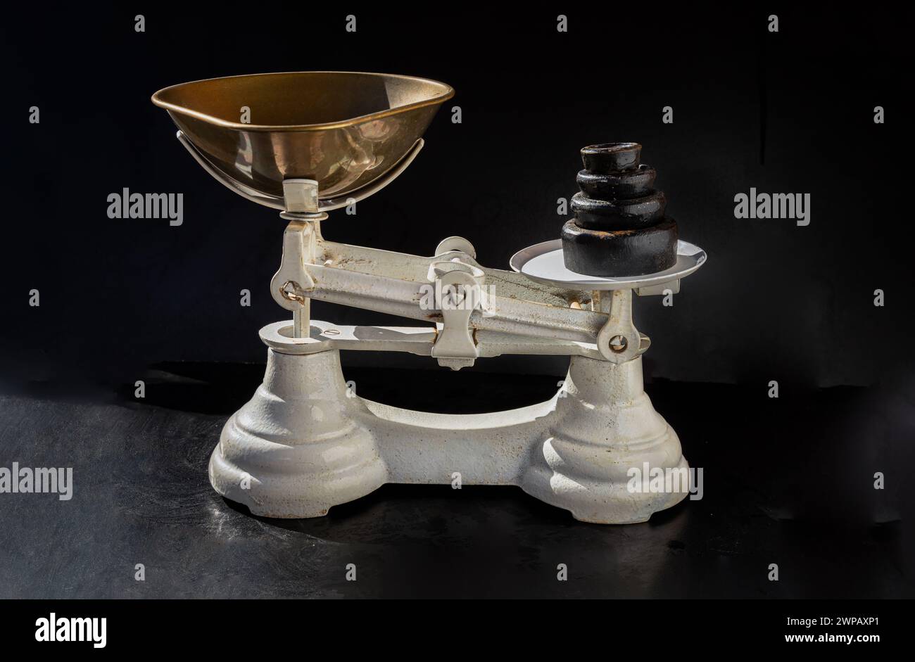 Old obsolete manual weighing scales and Iron Brass Tray with set of ...