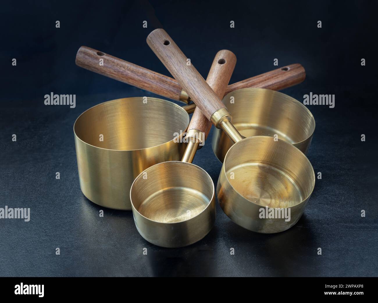 Set of Brass Measuring Cups with Wood Handles with Hanging Hole Design ...
