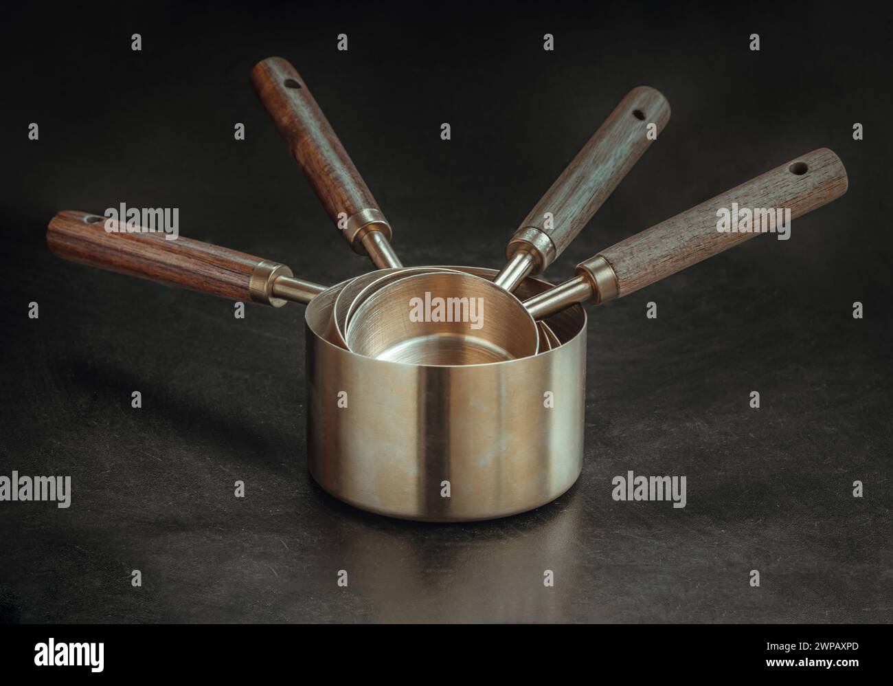 Set of Brass Measuring Cups with Wood Handles with Hanging Hole Design ...