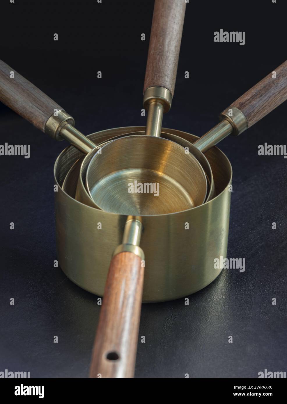 Set of Brass Measuring Cups with Wood Handles with Hanging Hole Design ...