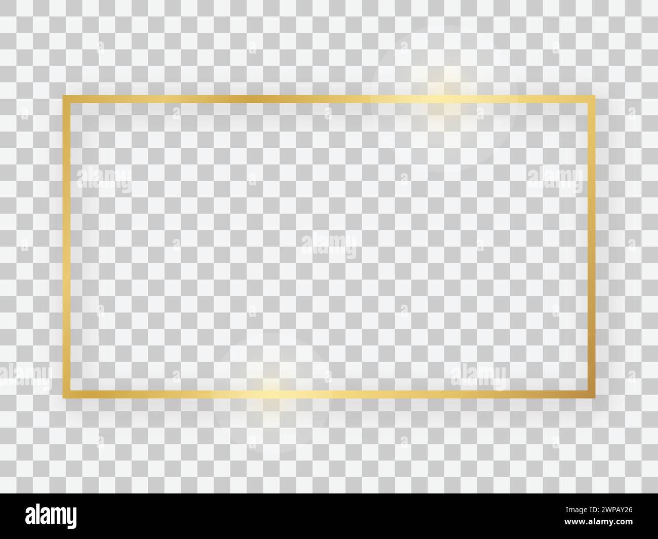 Gold shiny 16x9 rectangular frame with glowing effects and shadows on ...